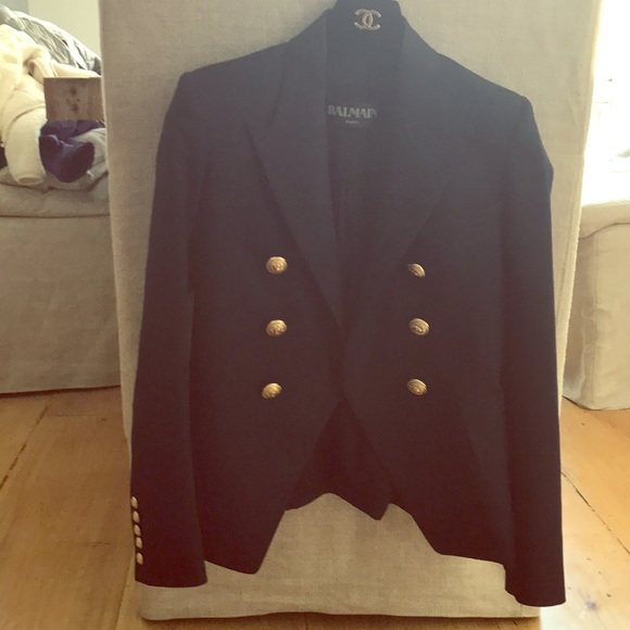 Balmain | Jackets & Coats | Navy Blue Balmain Jacket Only Worn A Couple ...